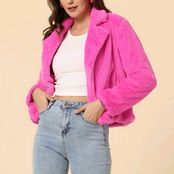 Jackets & Coats | Womens Cropped Fluffy Jacket Lapel Cardigan Shrug ...